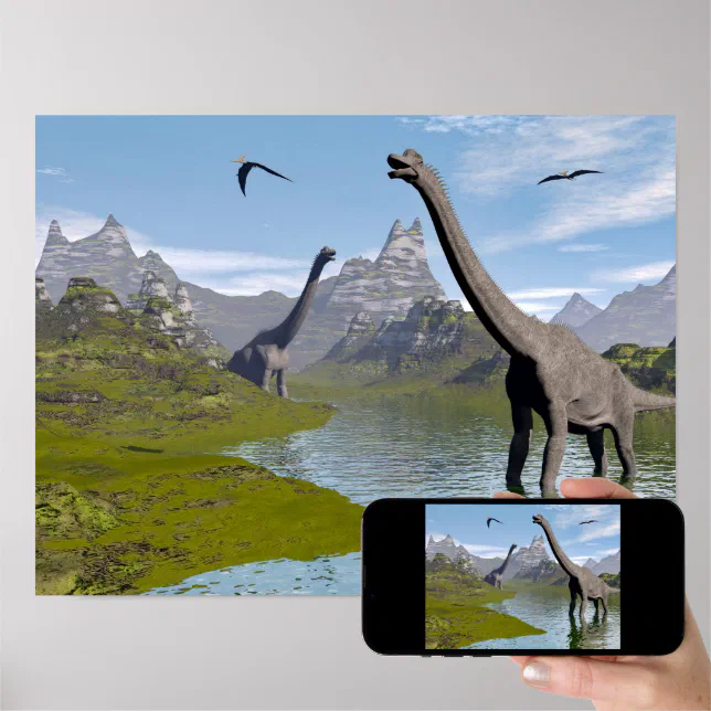Brachiosaurus dinosaurs in water - 3D render Poster | Zazzle