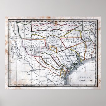 BRADFORD MAP of TEXAS 1835 Poster | Zazzle