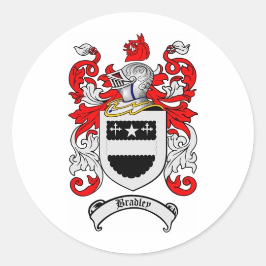 BRADLEY FAMILY CREST - BRADLEY COAT OF ARMS CLASSIC ROUND STICKER ...