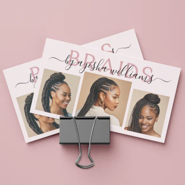 Braids Photo Collage Hairstylist QR Code Business Card | Zazzle