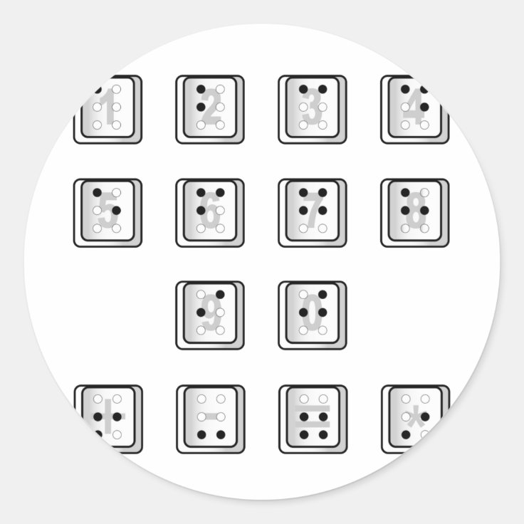 Braille Computer Key Numbers Classic Round Sticker | Zazzle