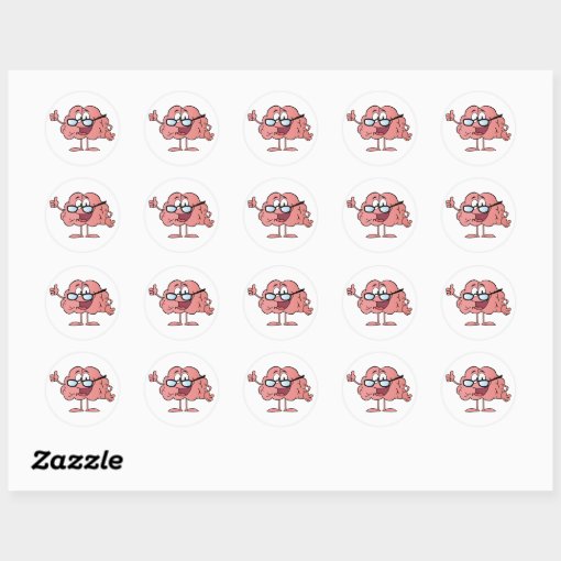 Brain Cartoon Character Giving The Thumbs Up Classic Round Sticker | Zazzle