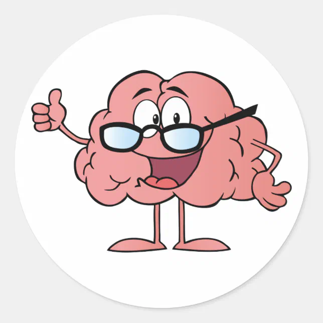 Brain Cartoon Character Giving The Thumbs Up Classic Round Sticker | Zazzle
