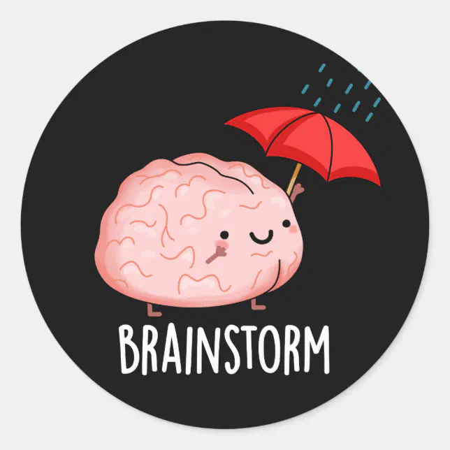 Brain Storm Funny Anatomy Pun Dark BG Classic Round Sticker | Zazzle