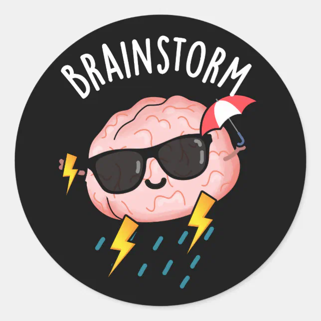 Brain Storm Funny Weather Pun Dark BG Classic Round Sticker | Zazzle