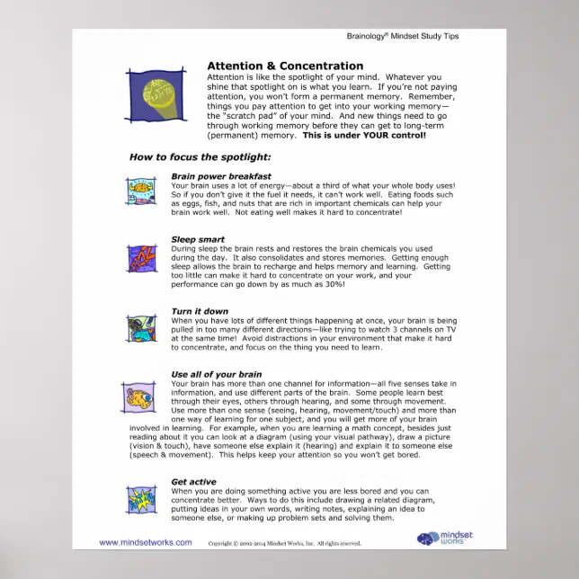 Brainology® Poster 3: Attention and Concentration | Zazzle