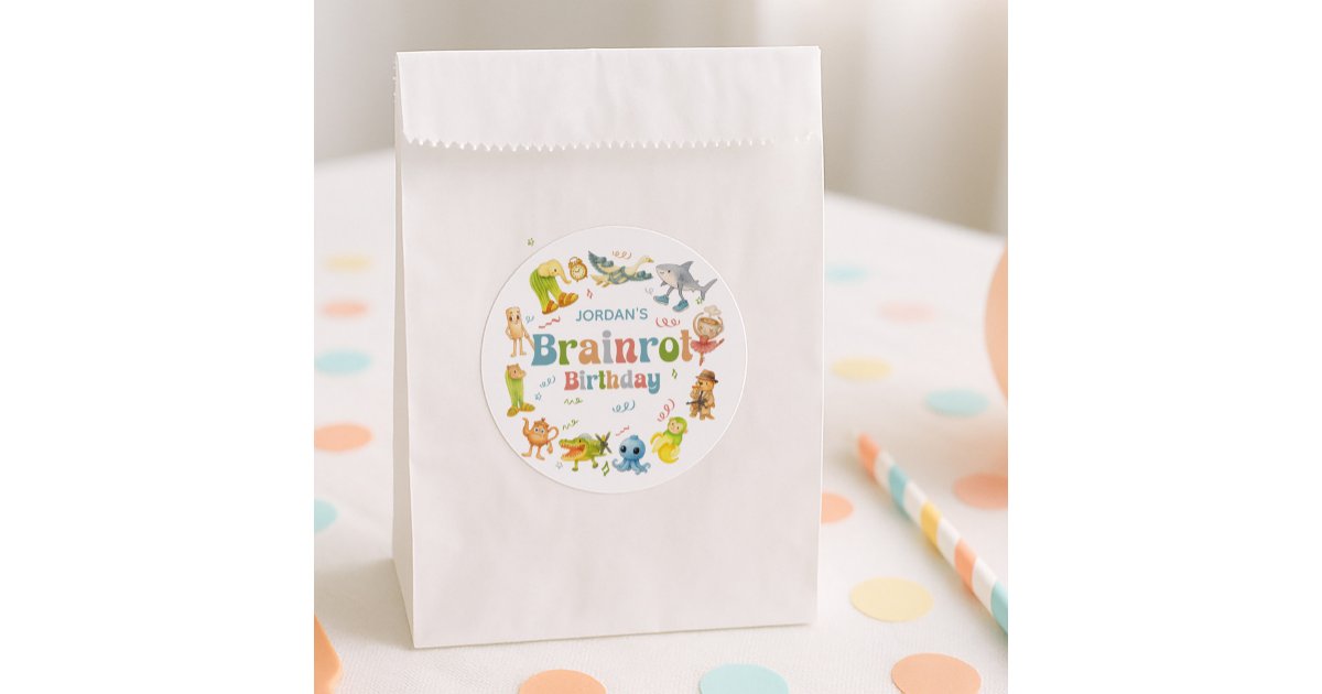 Brainrot Meme Birthday Party Classic Round Sticker | Zazzle