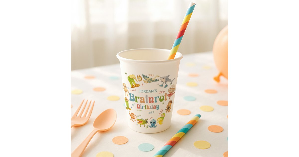 Brainrot Meme Birthday Party Paper Cups | Zazzle