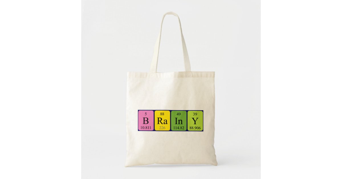 Brainy periodic table name tote bag | Zazzle