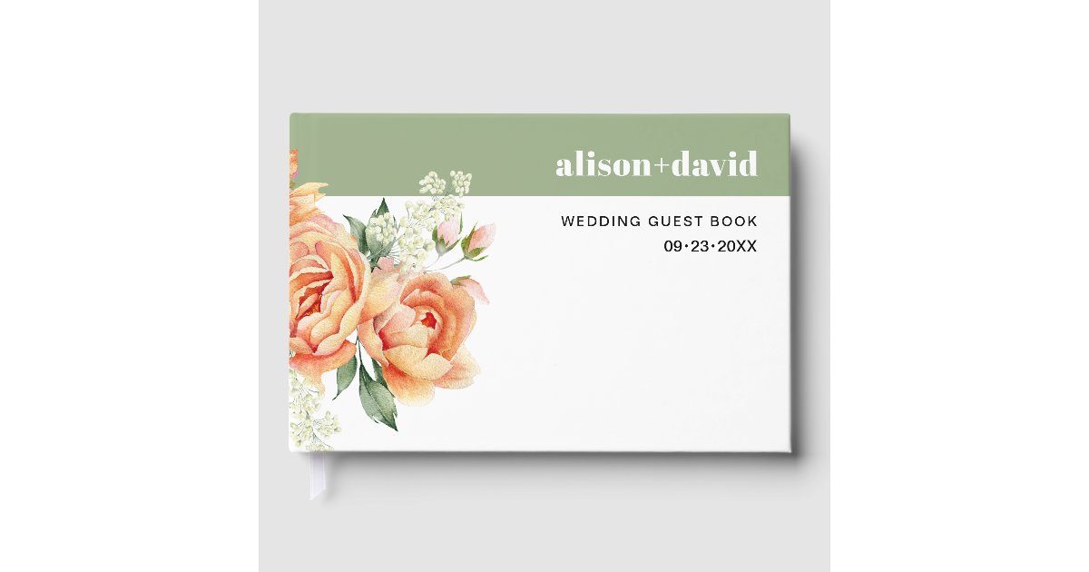 Branch with peach frose flowers floral wedding guest book | Zazzle