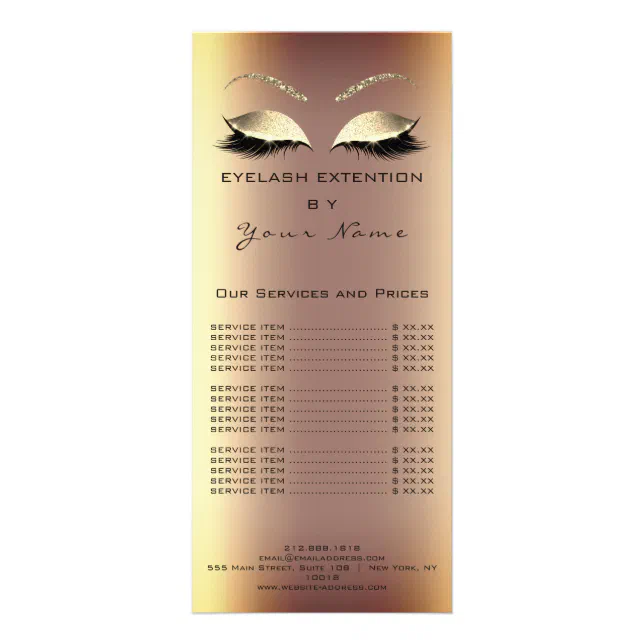 Branding Price List Lash Extension Sepia Gold More Rack Card | Zazzle