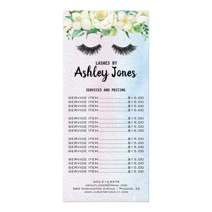Branding Price List | Lash Extensions Rack Card | Zazzle