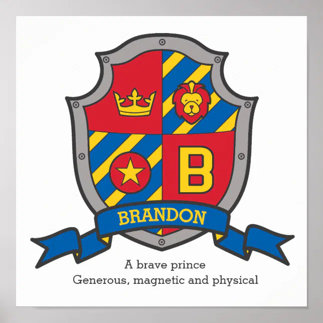 Brandon boys name meaning heraldry shield letter B Poster | Zazzle