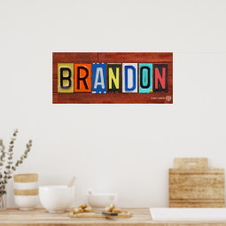 BRANDON License Plate Letter Name Sign Poster | Zazzle