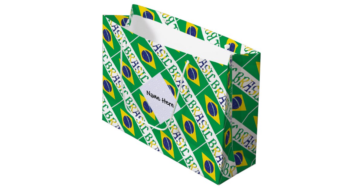 Brasil and Brazilian Flag Tiled with Your Name Large Gift Bag | Zazzle