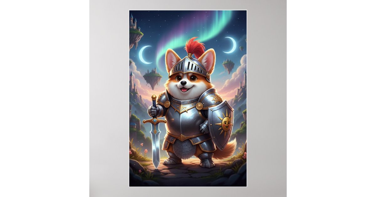 Brave Corgi Knight | Fantasy Cute Armor Art Poster | Zazzle