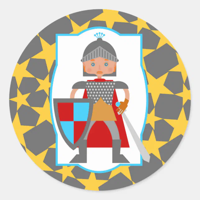 Brave Knight Boy Birthday Party Classic Round Sticker | Zazzle
