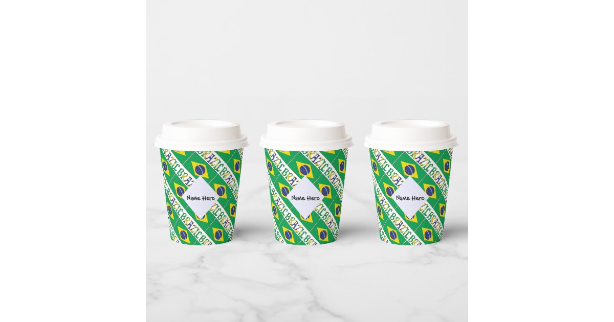 Brazil and Brazilian Flag Tiled with Your Name Paper Cups | Zazzle