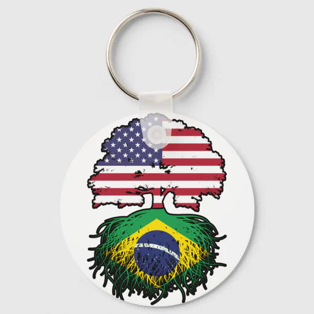 Brazil Brazilian American USA Tree Roots Flag Keychain | Zazzle