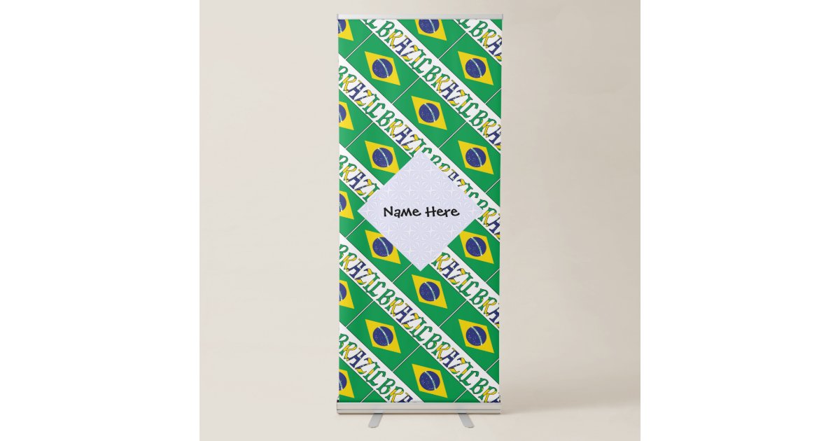Brazil Brazilian Flag Tiled Personalized Text Retractable Banner | Zazzle