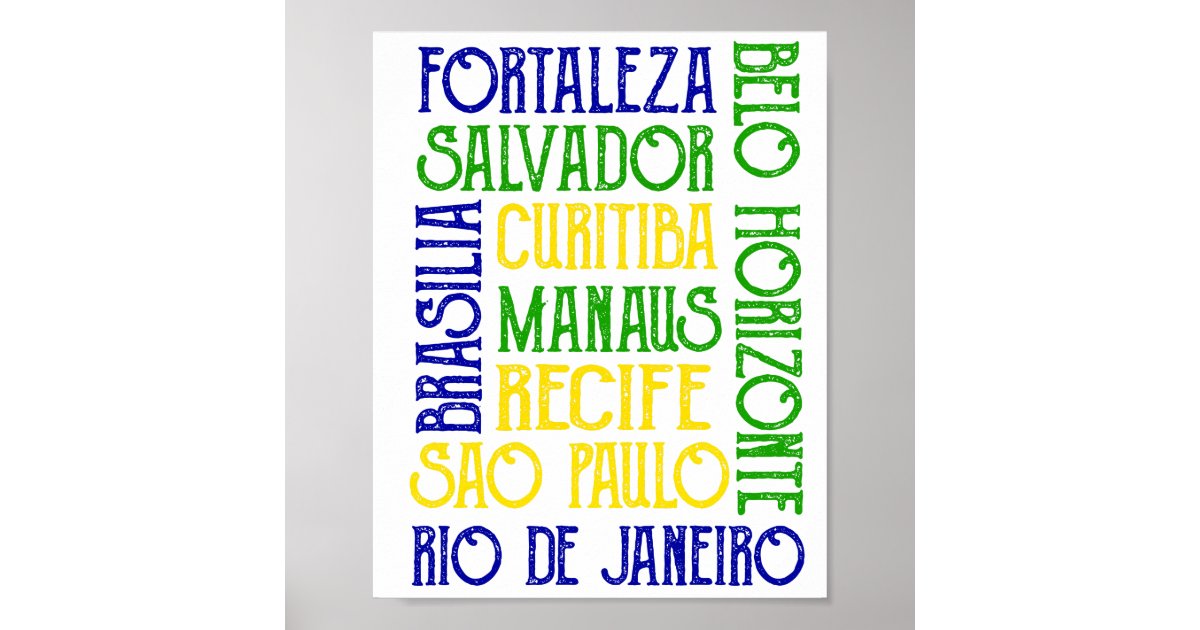 Brazil City Names Brazilian Flag Poster | Zazzle
