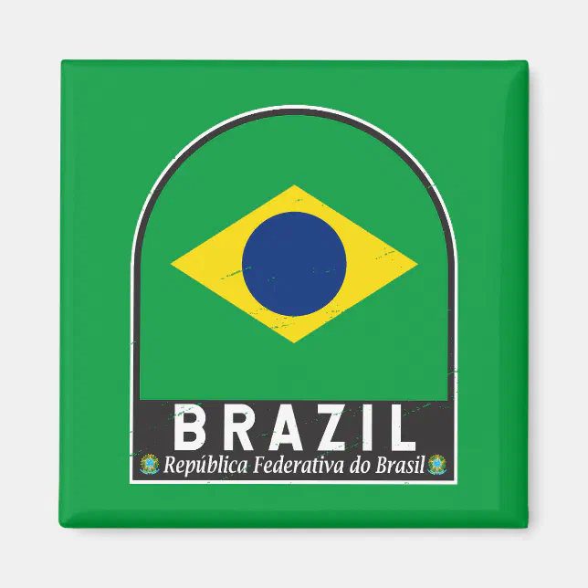 Brazil Flag Emblem Distressed Vintage Magnet | Zazzle