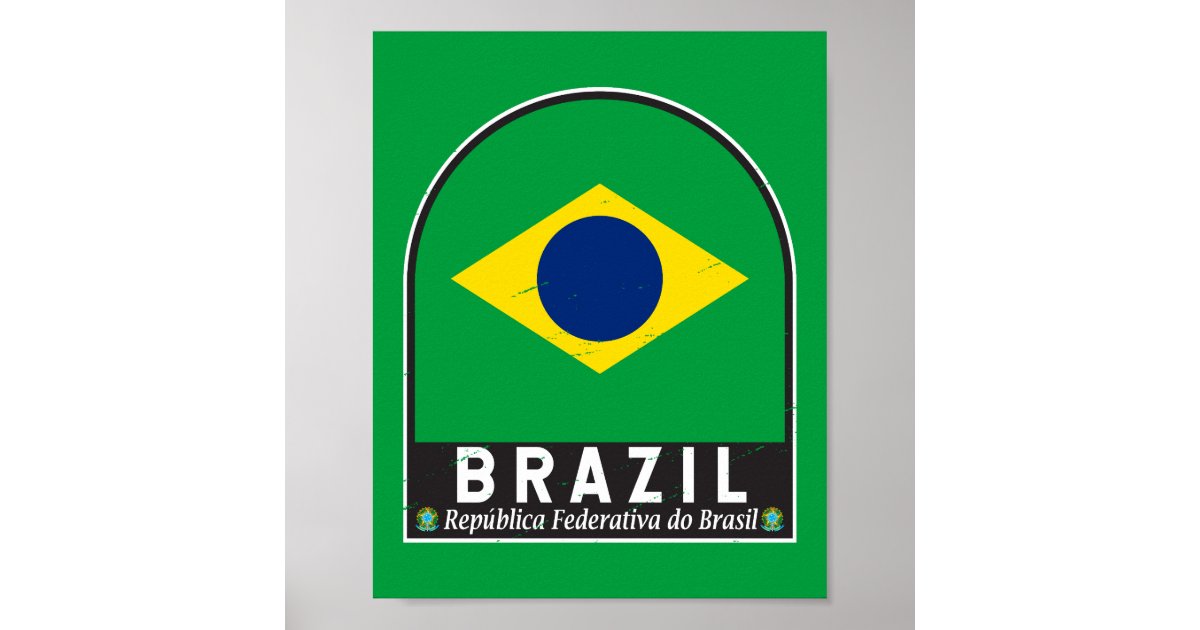 Brazil Flag Emblem Distressed Vintage Poster | Zazzle