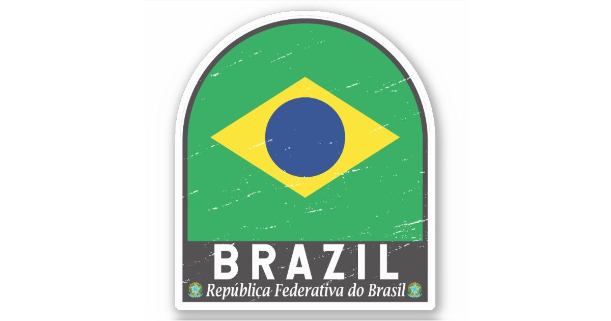 Brazil Flag Emblem Distressed Vintage Sticker | Zazzle