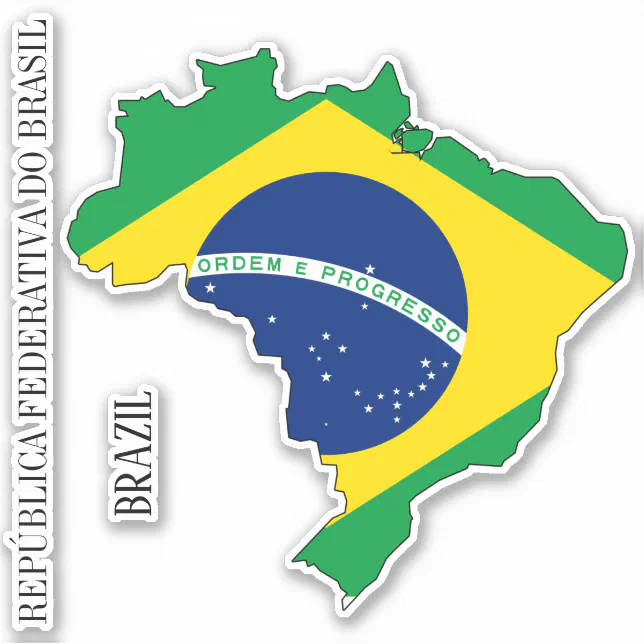 Brazil Flag Map Outline Sticker | Zazzle