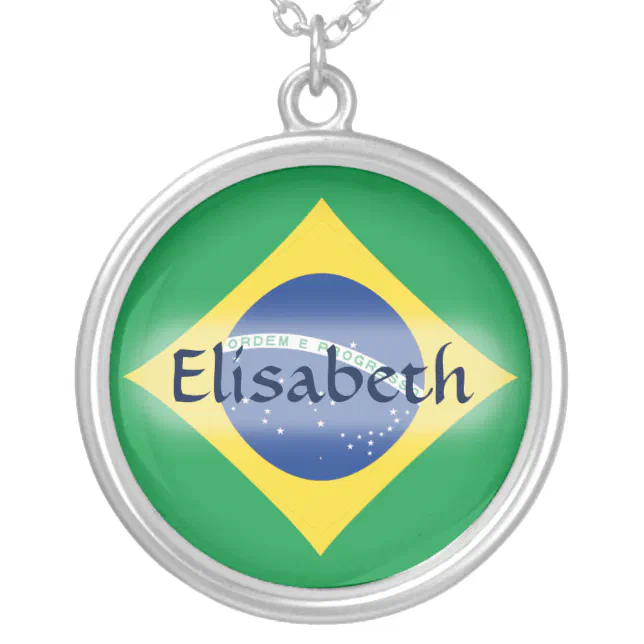 Brazil Flag + Name Necklace | Zazzle