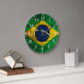 Brazil Flag on Old Wood Grain Large Clock | Zazzle