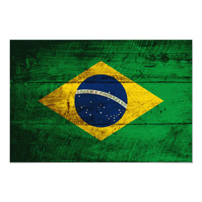 Brazil Flag on Old Wood Grain Photo Print | Zazzle