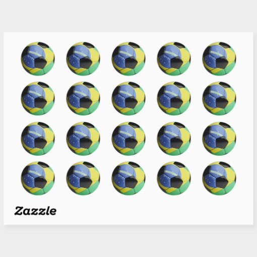Brazil Flag Soccer Ball Classic Round Sticker | Zazzle