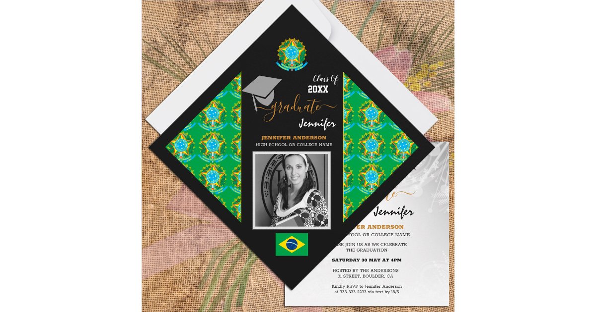 Brazil Graduate & Photo, Brazilian Flag Graduation Invitation | Zazzle