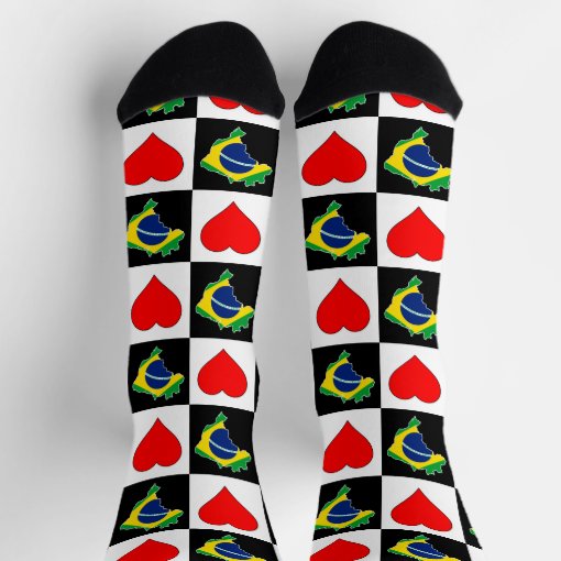Brazil Heart Pattern Brazilian National Flag Map Socks | Zazzle