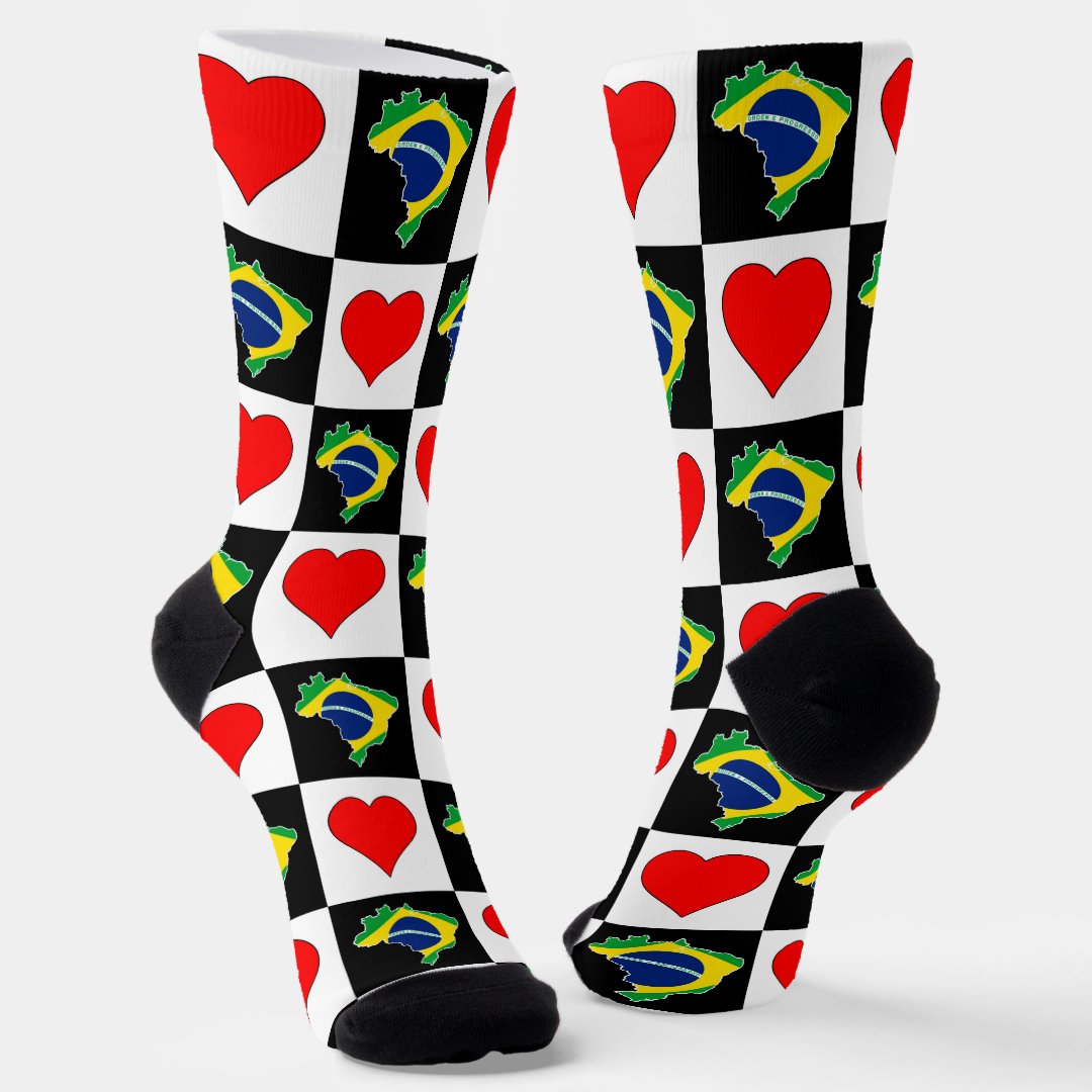 Brazil Heart Pattern Brazilian National Flag Map Socks | Zazzle