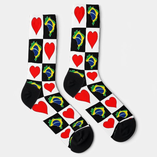 Brazil Heart Pattern Brazilian National Flag Map Socks | Zazzle