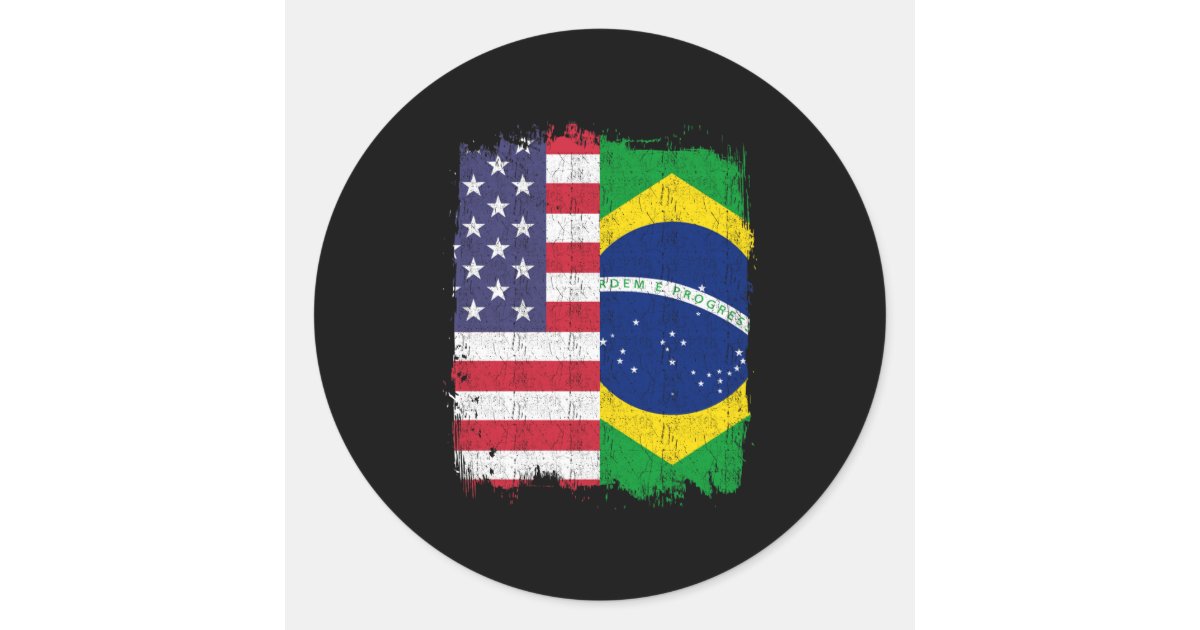Brazil USA Brazilian Flag Classic Round Sticker | Zazzle