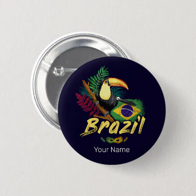 Brazil Vintage Toucan Flag Samba Mask Souvenir Button | Zazzle