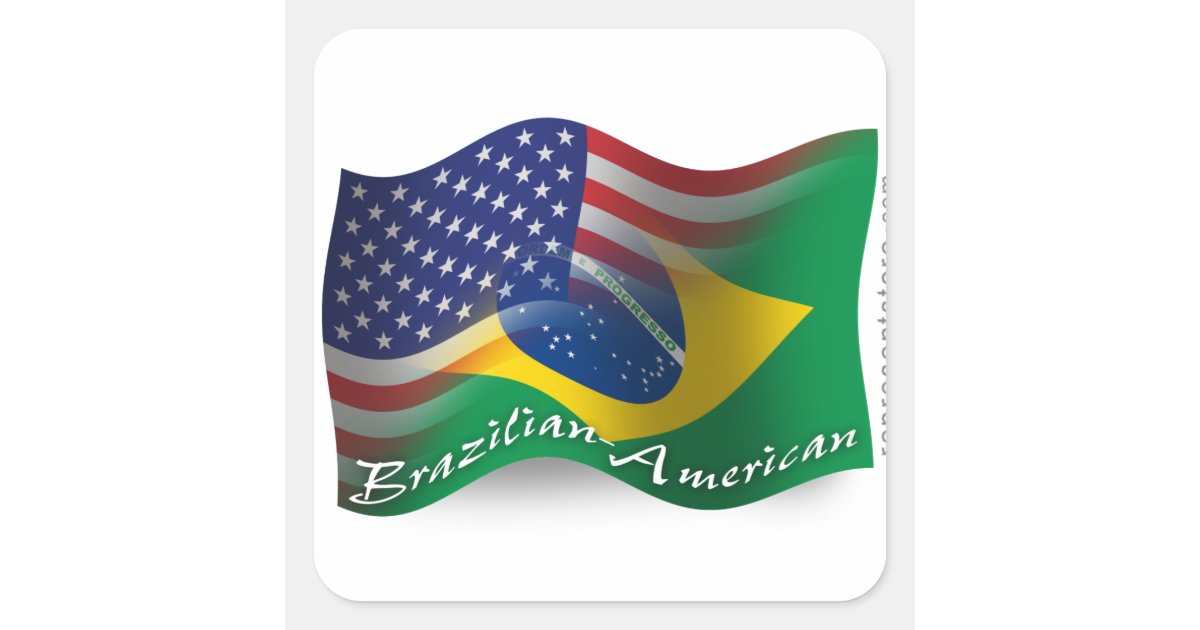 Brazilian-American Waving Flag Square Sticker | Zazzle