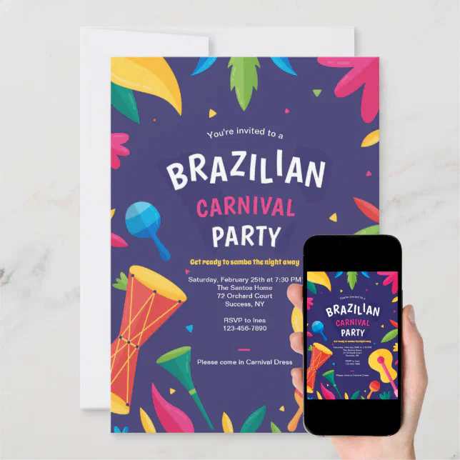 Brazilian Carnival Party Invitation | Zazzle