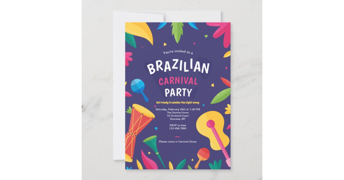 Brazilian Carnival Party Invitation | Zazzle
