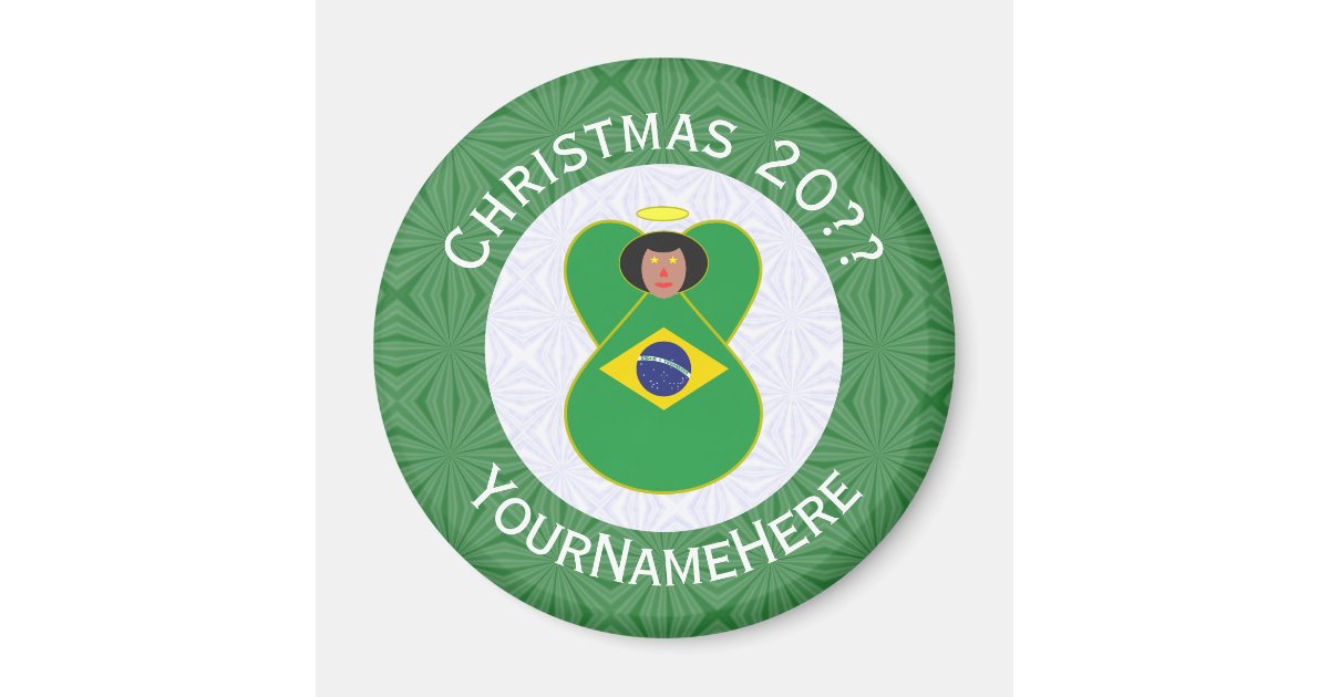 Brazilian Christmas Angel Flag Personalized Magnet | Zazzle