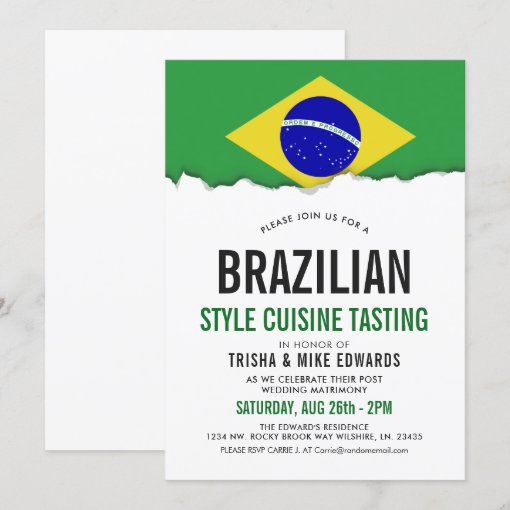 Brazilian Cuisine | Party Flag White Invite | Zazzle