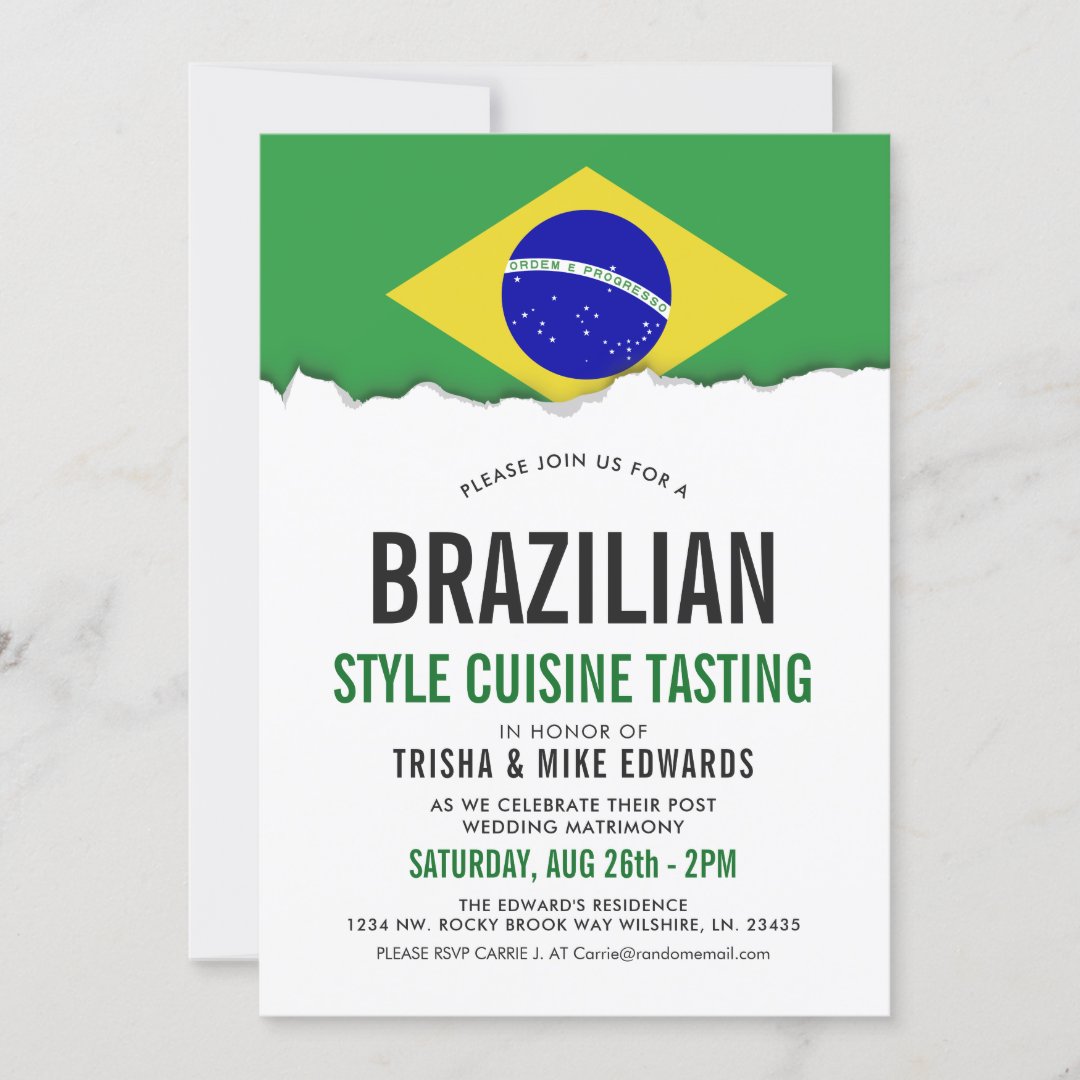 Brazilian Cuisine | Party Flag White Invite | Zazzle