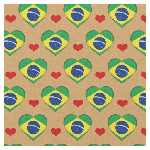 Brazilian Flag Red Heart fashion Fabric/Brazil Fabric | Zazzle