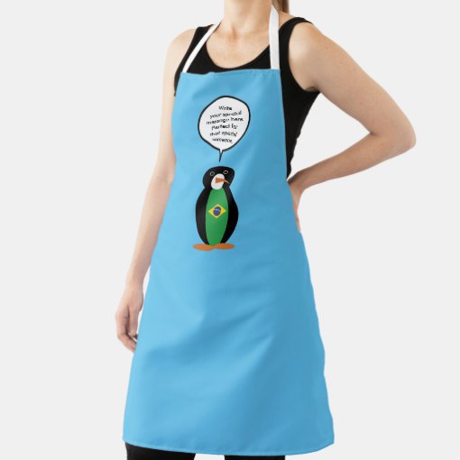 Brazilian Flag Talking Ms. Penguin All Over Apron | Zazzle