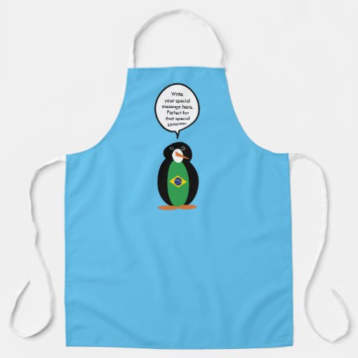 Brazilian Flag Talking Ms. Penguin All Over Apron | Zazzle