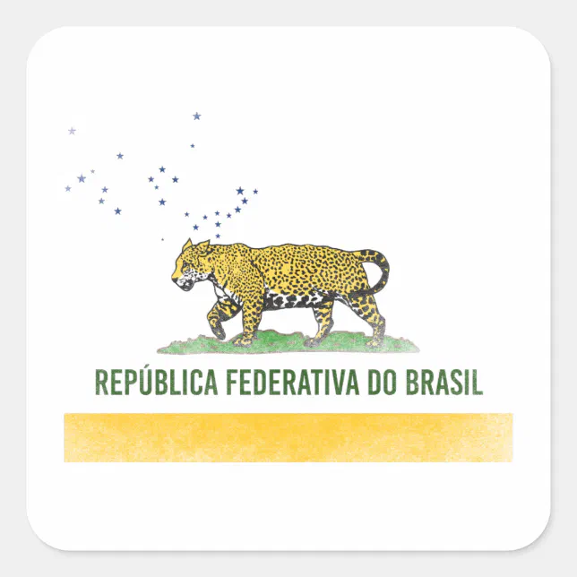 Brazilian Jaguar - Brazil California Flag Combined Square Sticker | Zazzle