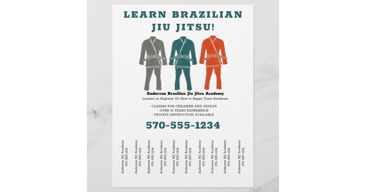 Brazilian Jiu Jitsu BJJ Lessons Tear Off Strips Flyer | Zazzle